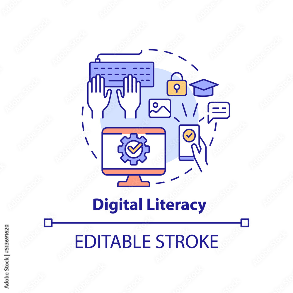 Digital literacy concept icon. Important life skill abstract idea thin ...