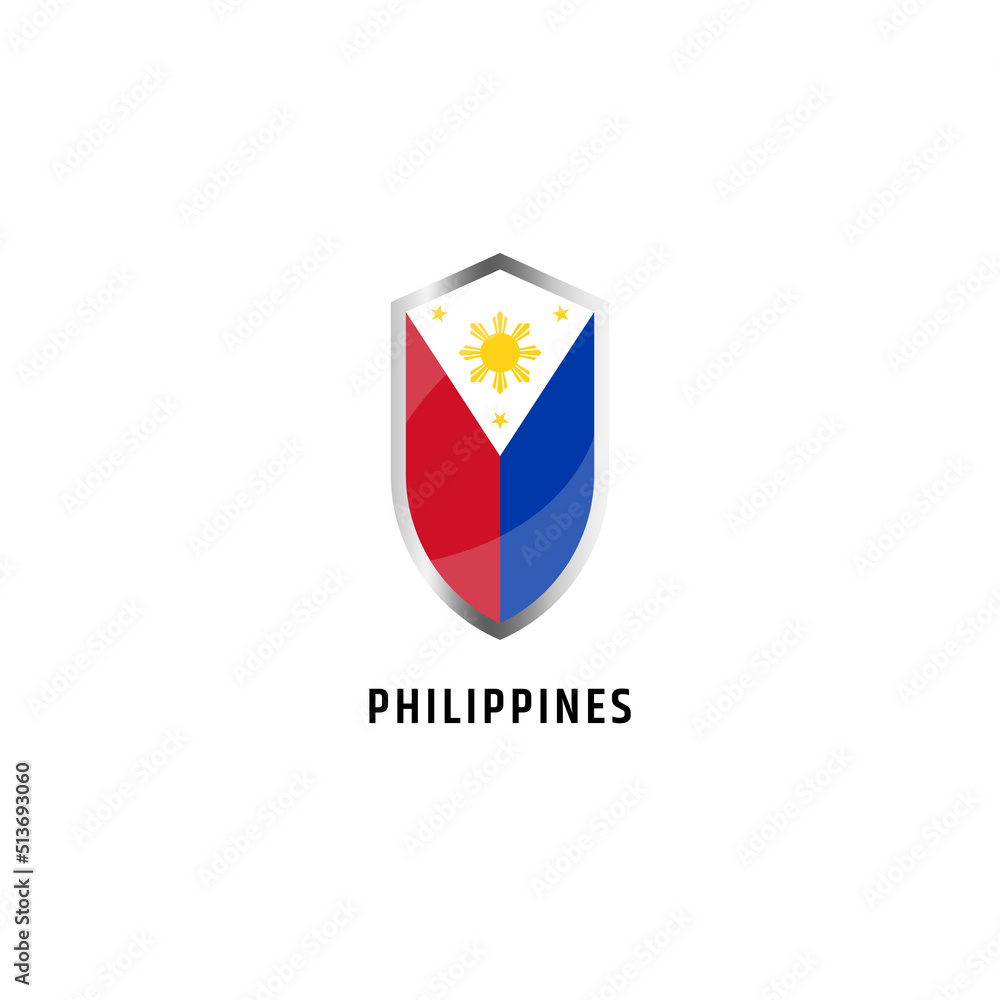 Flag of philippines with shield icon flat vector illustration Stock ...