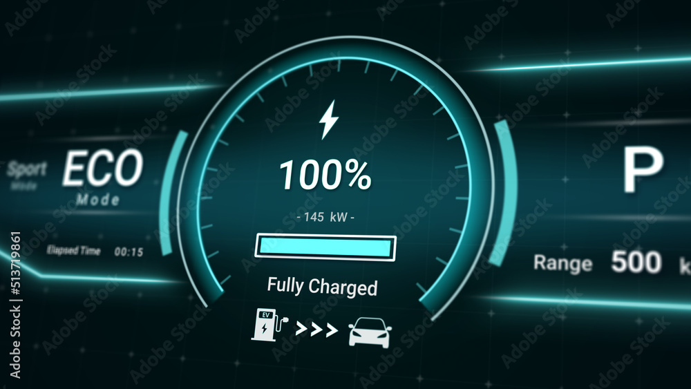 Battery charging status interface on electric vehicle using DC fast ...