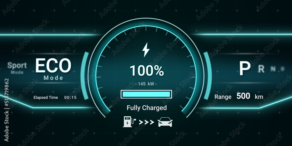 Battery charging status interface on electric vehicle using DC fast ...