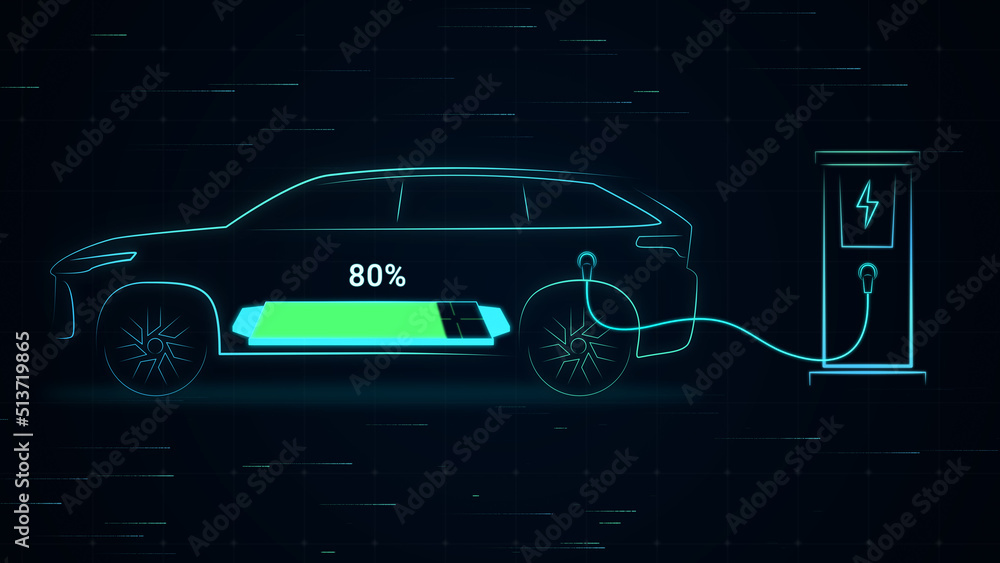 Electric Vehicle fully charging battery using DC fast charger, smart ...