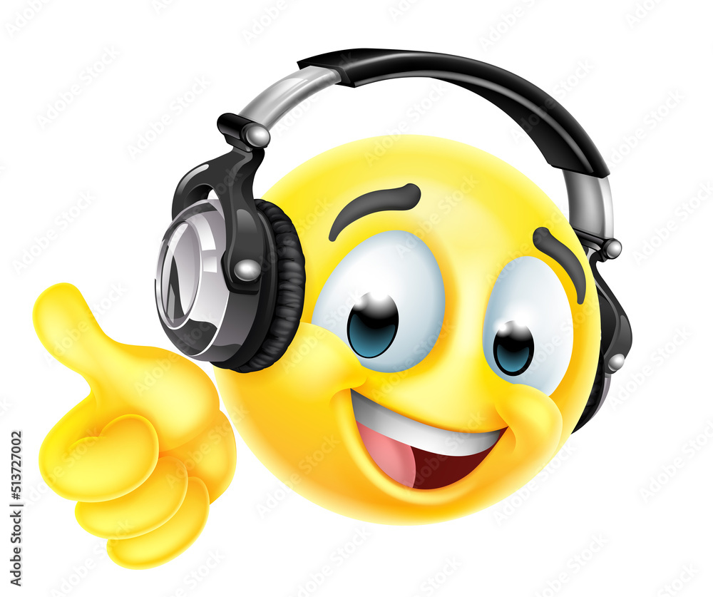 Cartoon Emoticon Face Icon With Music Headphones Stock Vector | Adobe Stock