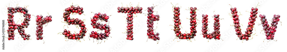 Cherry alphabet. Real berries in the form of letters, numbers and signs ...