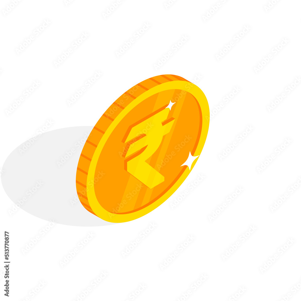 Isometric gold coin icon with Rupee sign. 3d Cash, Indian Rupee ...