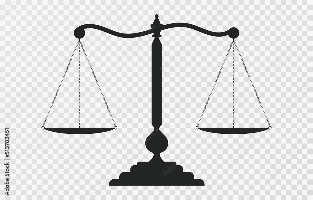 Scales of justice icon. Dark empty scale isolated on transparent ...