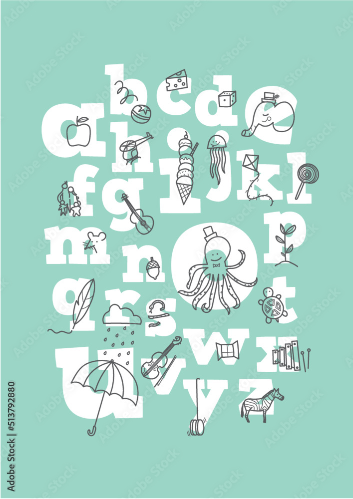 Alphabet poster for kids. Learning how to read. Cute drawings. Vector ...