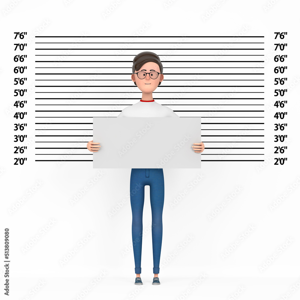 Cartoon Character Person Man with Identification Plate in front of ...