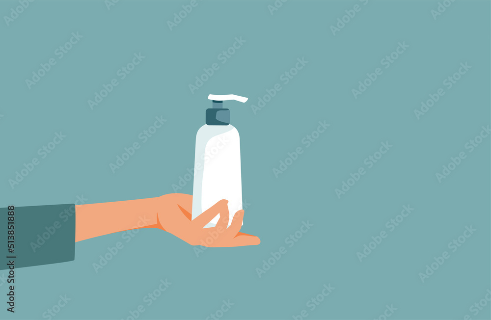 Hand Holding a Liquid Soap Bottle Vector Cartoon illustration Stock ...