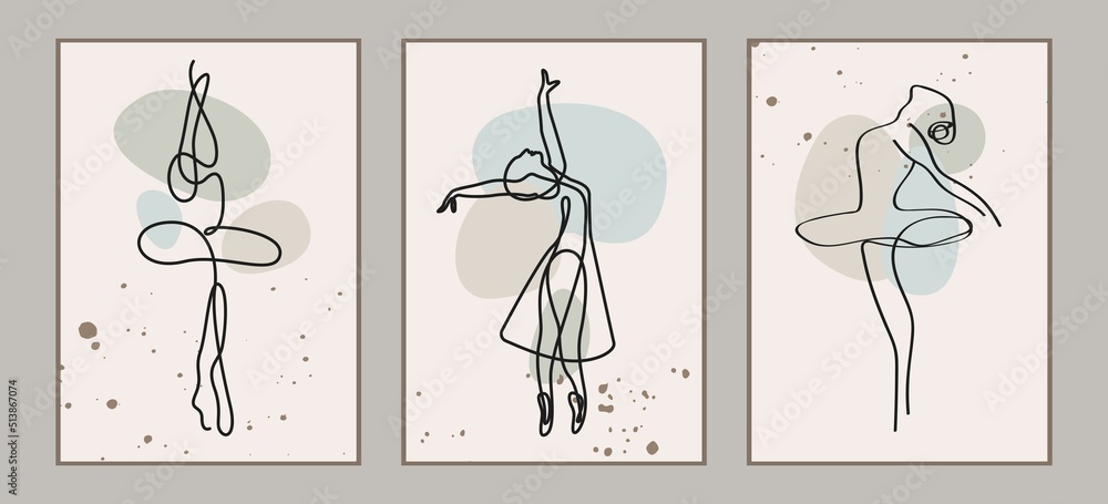 Ballerina One Line Drawing Prints Set. Woman Dance Pose Minimalist ...