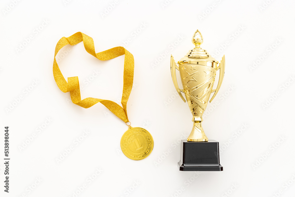 Winner concept with gold medal first place and award trophy cup Stock ...