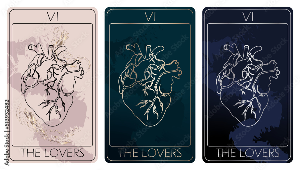 The Lovers. A card of Major arcana one line drawing tarot cards. Tarot ...