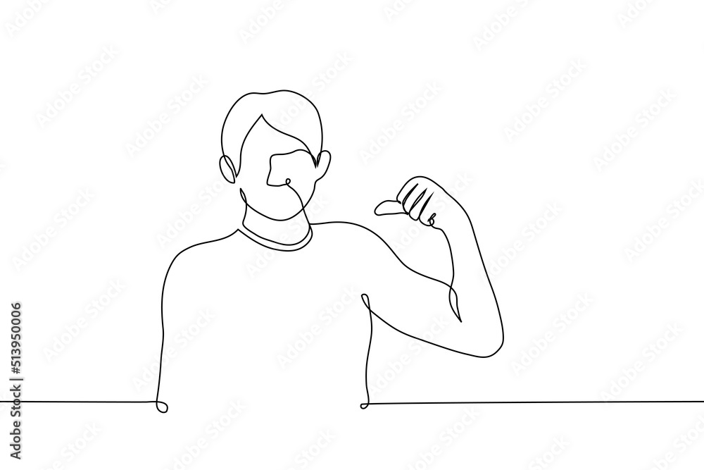 man bent his arm to show shoulder muscles - one line drawing vector ...