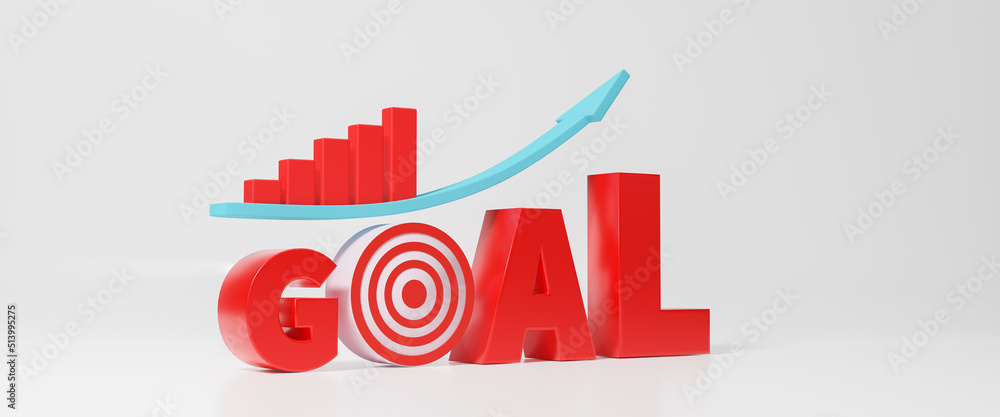 GOAL text with target symbol and arrow up, business strategy and target ...
