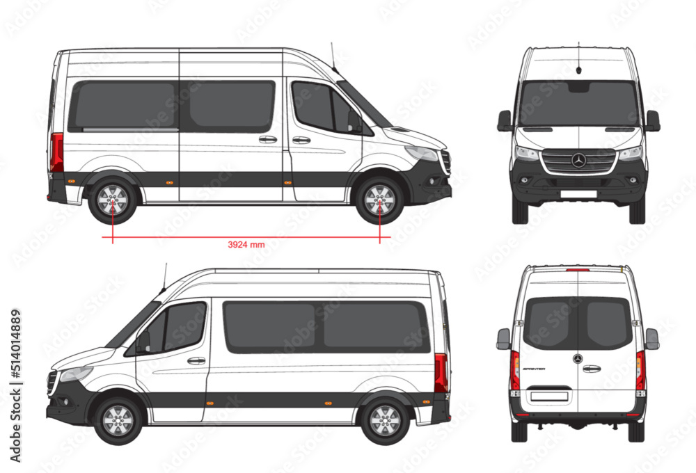 Passenger van Mercedes Benz Sprinter vector template Stock Vector ...
