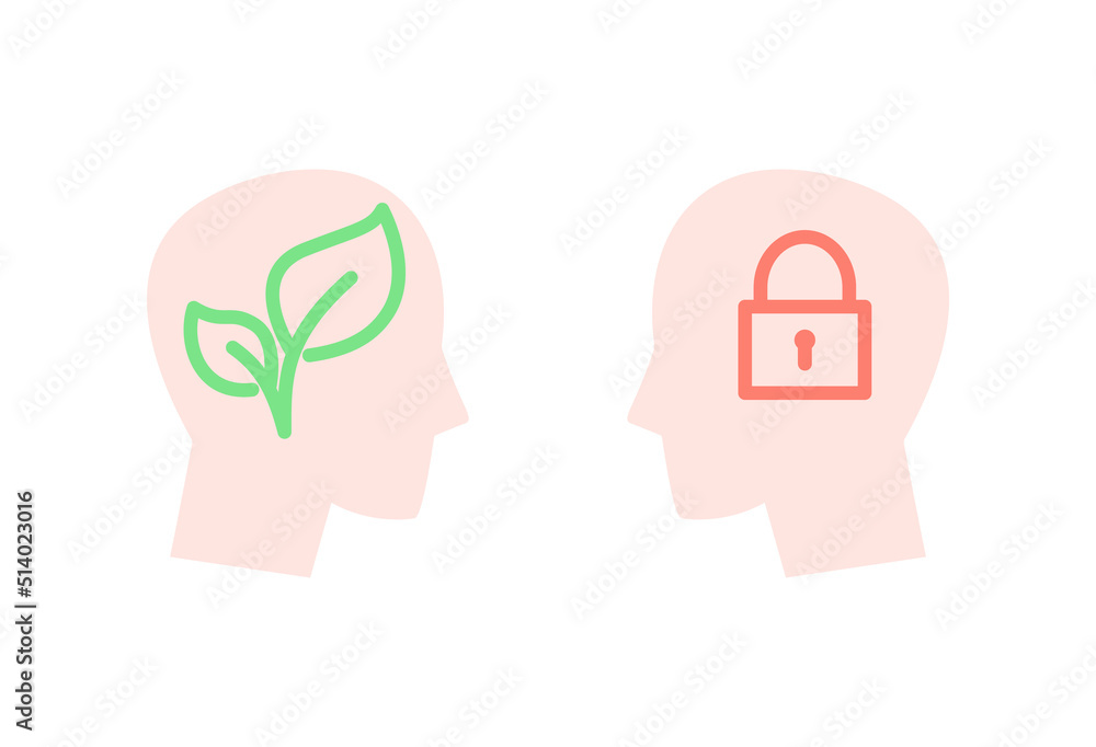 Growth mindset vs fixed mindset image. Clipart image isolated on white ...