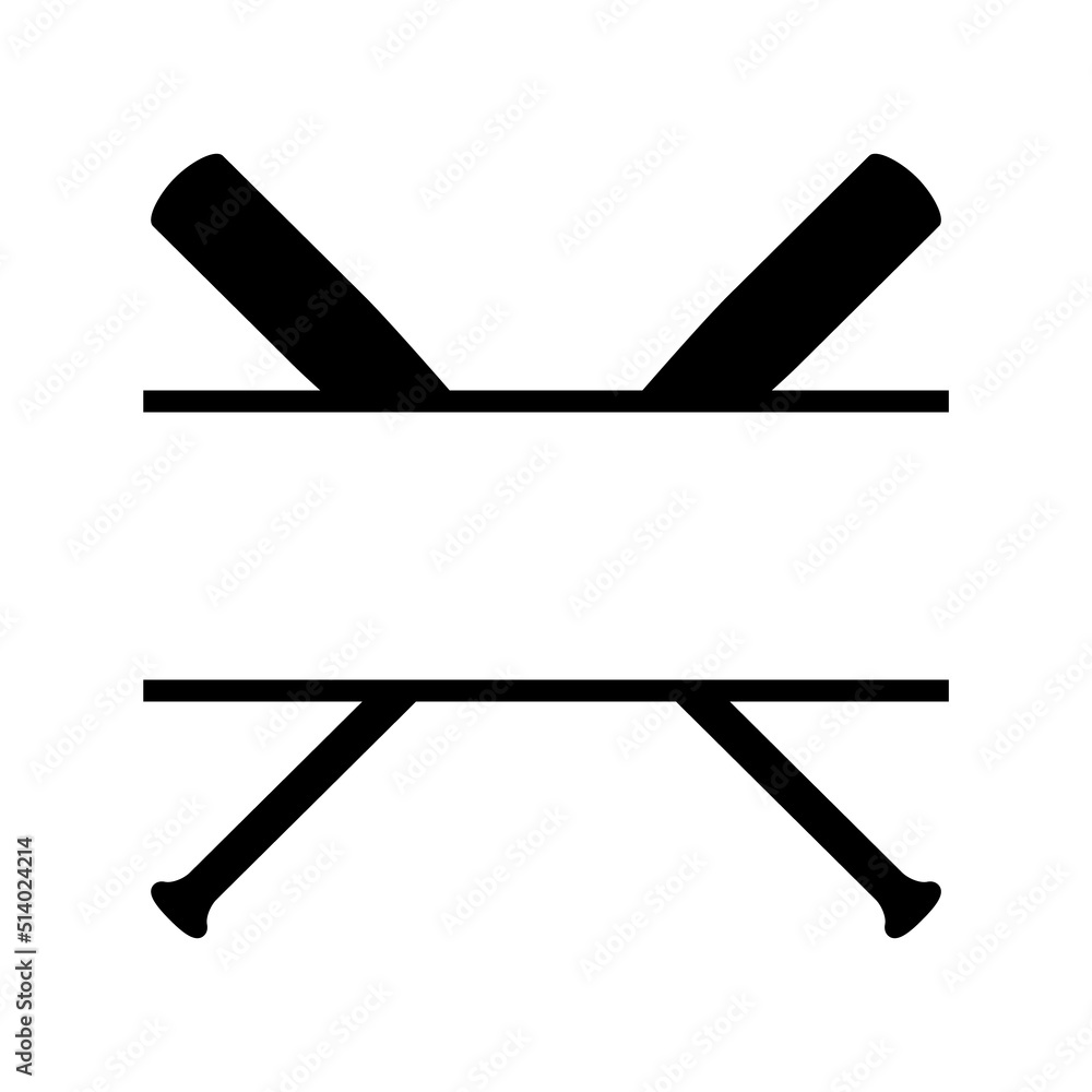 Crossed baseball bats split monogram frame. Clipart image isolated on ...