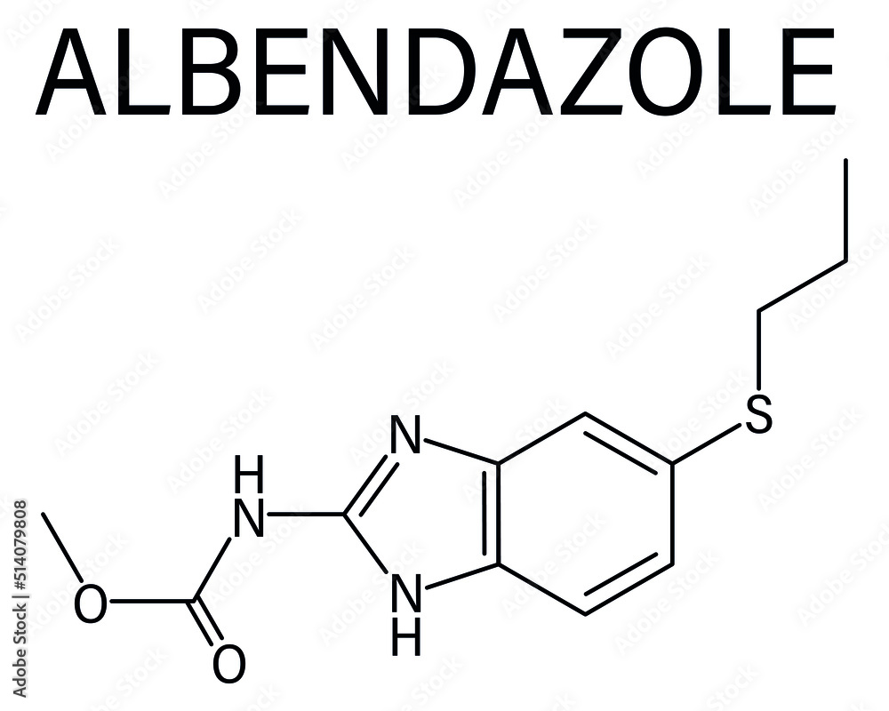 Skeletal formula of Albendazole anthelmintic drug molecule. Used in ...