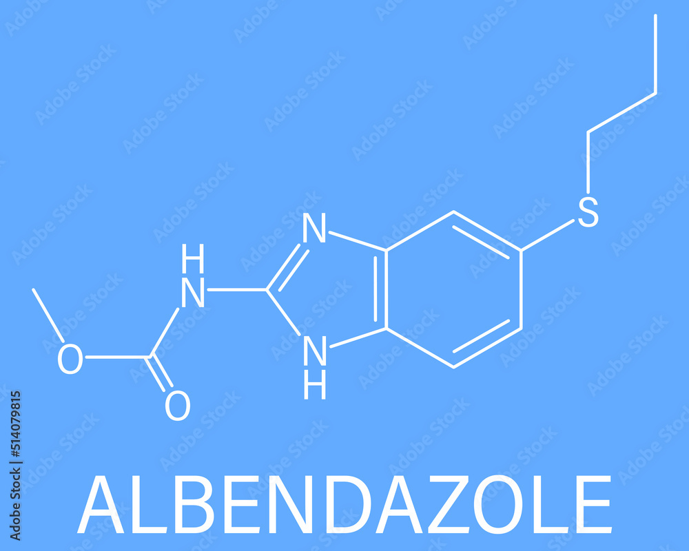 Skeletal formula of Albendazole anthelmintic drug molecule. Used in ...