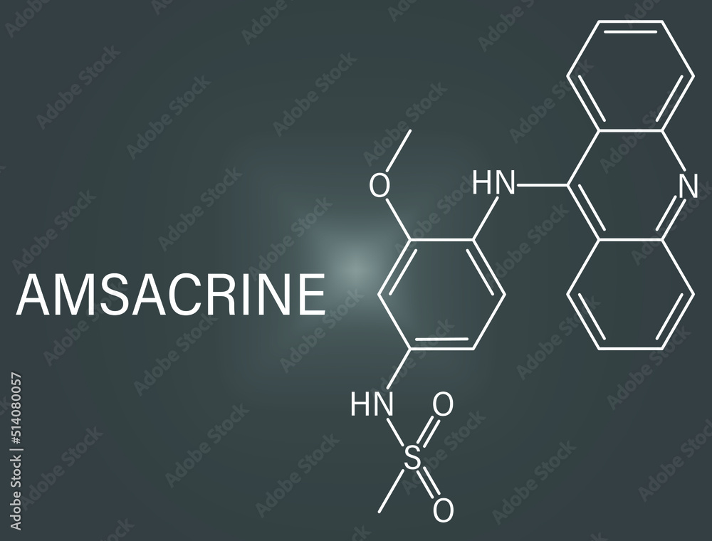 Skeletal formula of Amsacrine cancer drug molecule. DNA intercalating ...