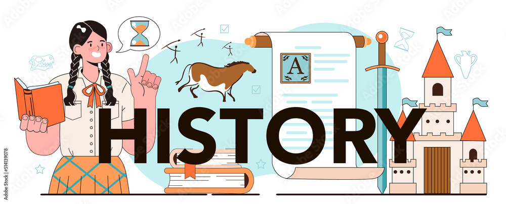 History typographic header. History school subject, knowledge Stock ...