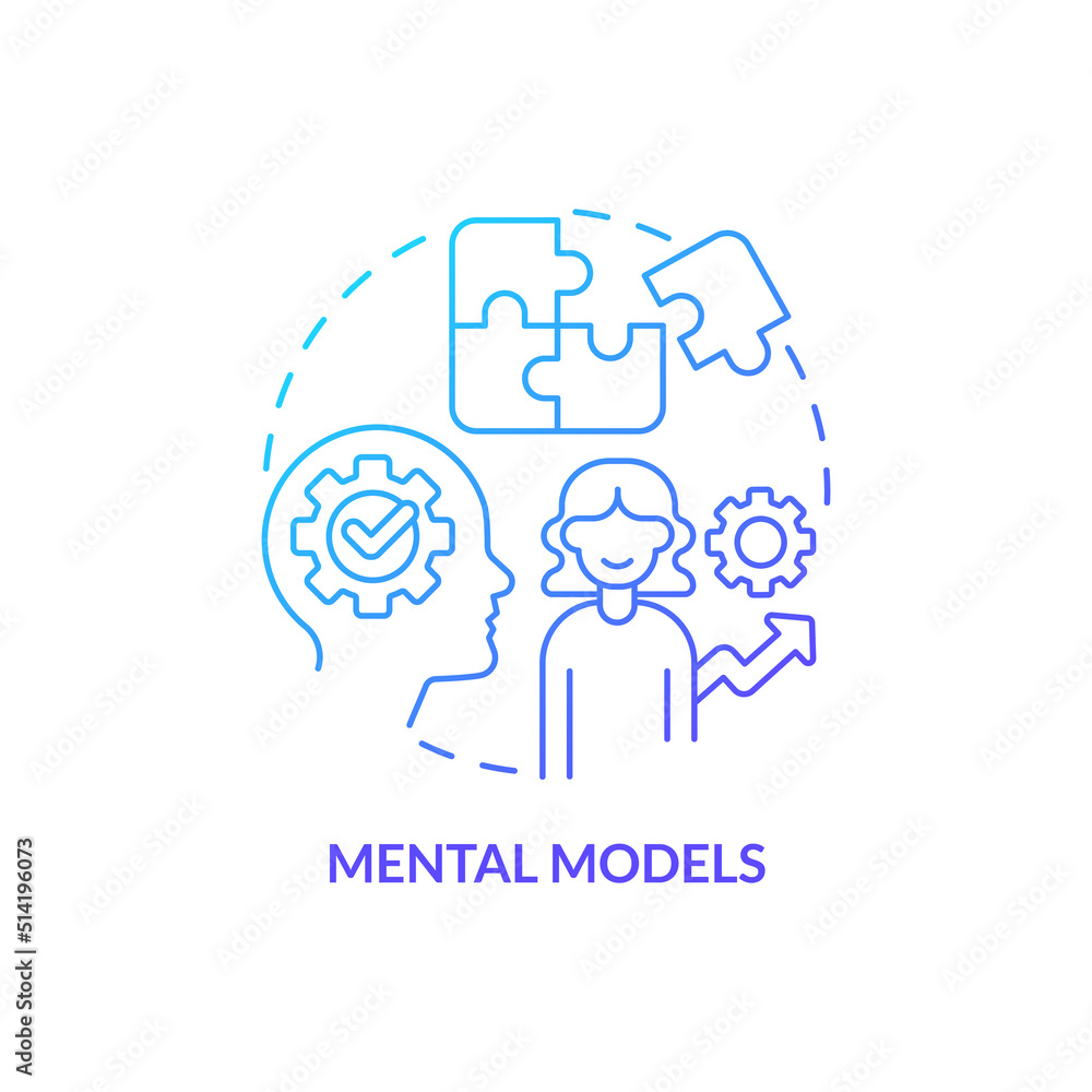 Mental models blue gradient concept icon. Basic life skill abstract ...