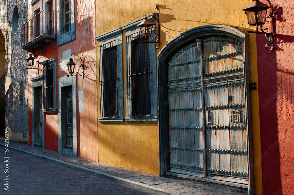 Exterior view of colorful historical buildings in the old town ...