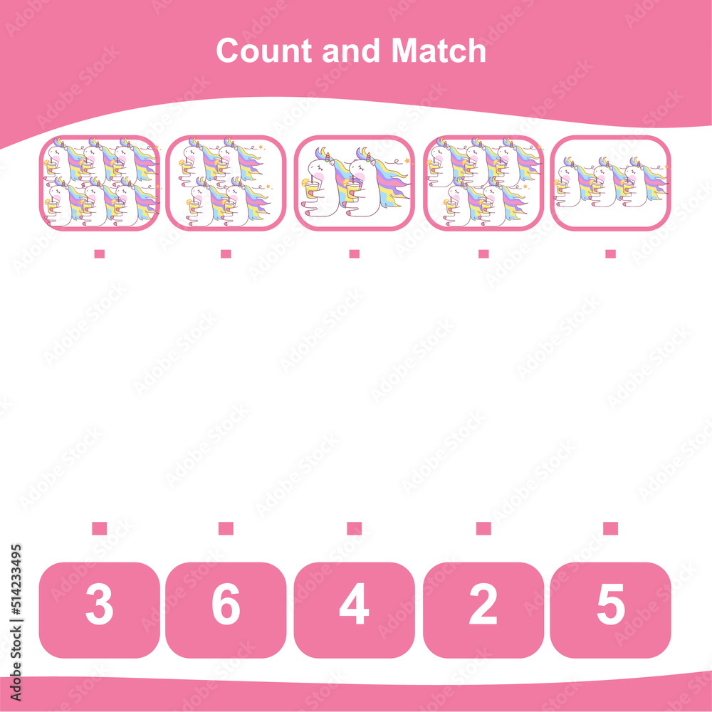 Count and Match worksheet for children. Matching images with numbers ...