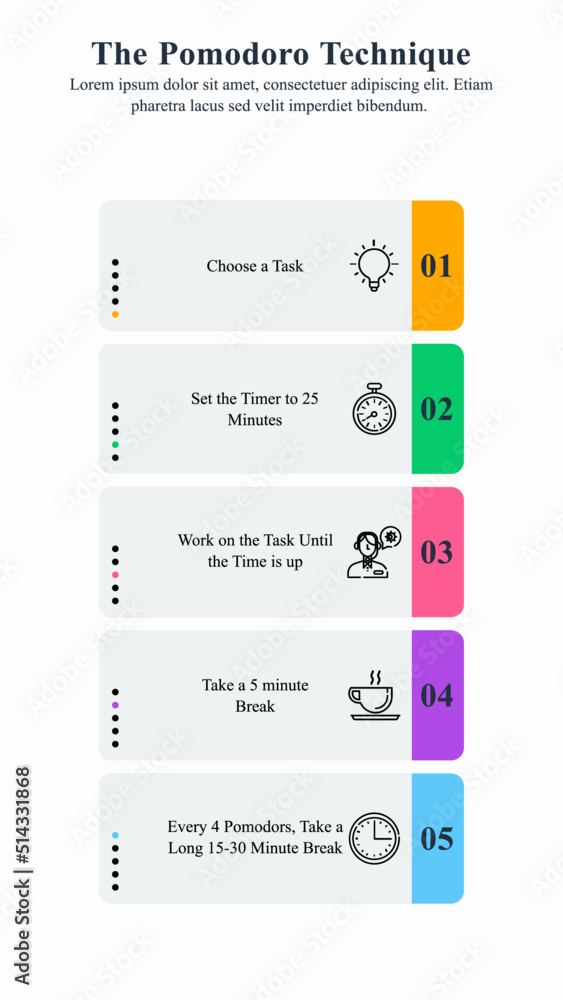 Infographic presentation template of the Pomodoro time management ...