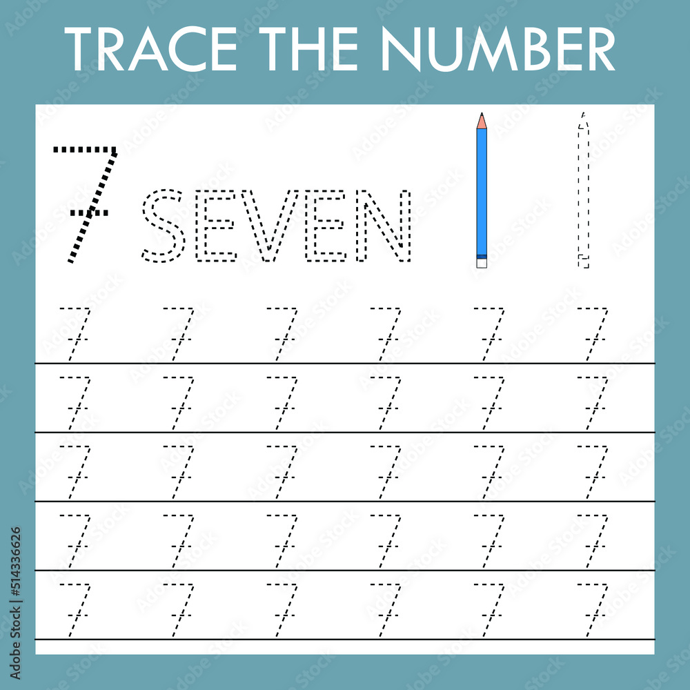 Vetor A game of tracing the outlines of the number seven with pencil ...