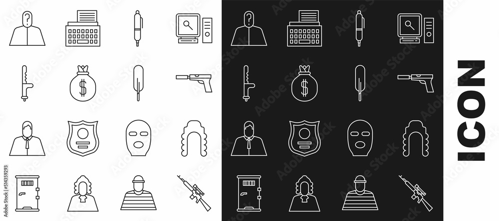 Set line Sniper rifle with scope, Judge wig, Pistol or gun silencer ...