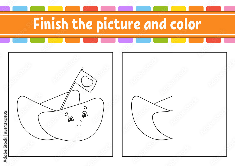 Finish the picture and color. cartoon character isolated on white ...