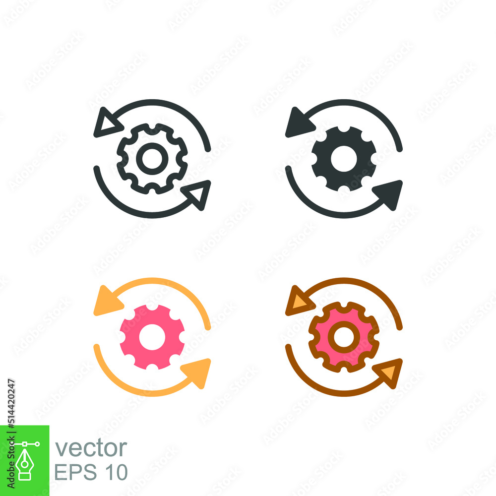 Sync setting icon. Simple outline, solid, flat style. Process, update, setup, reload, simple ...