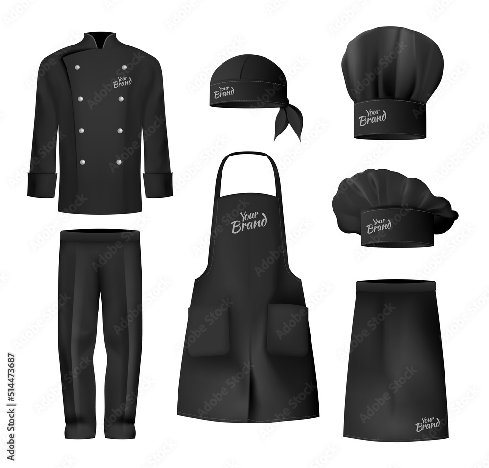 Realistic Culinary Clothing Black Icon Set Stock Vector | Adobe Stock