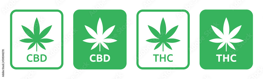CBD cannabidiol symbol with cannabis leaf icon vector illustration. THC ...
