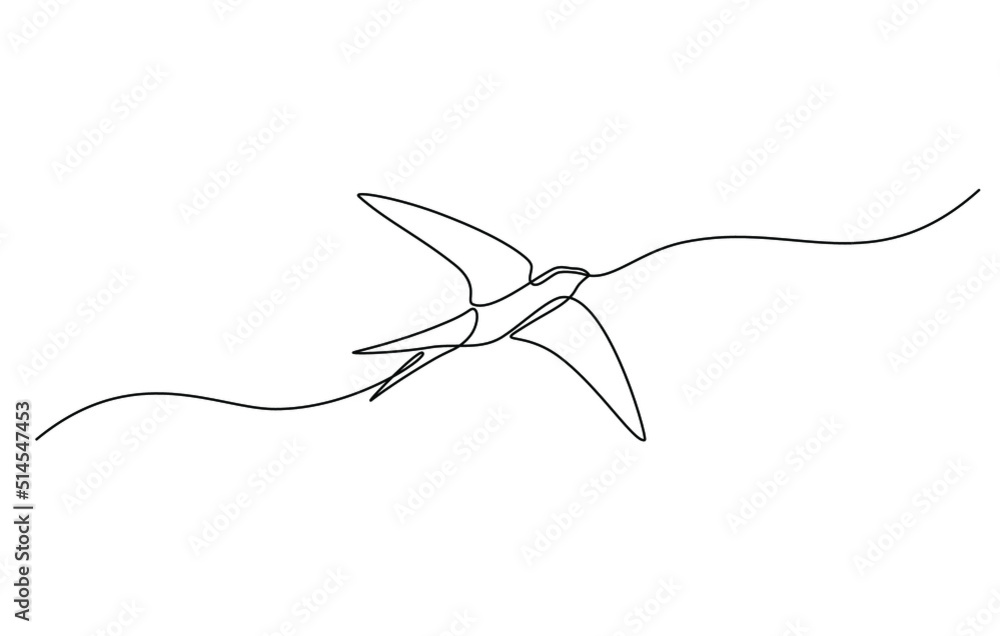 Continuous one line drawing of a swallow flying. Bird in flight ...