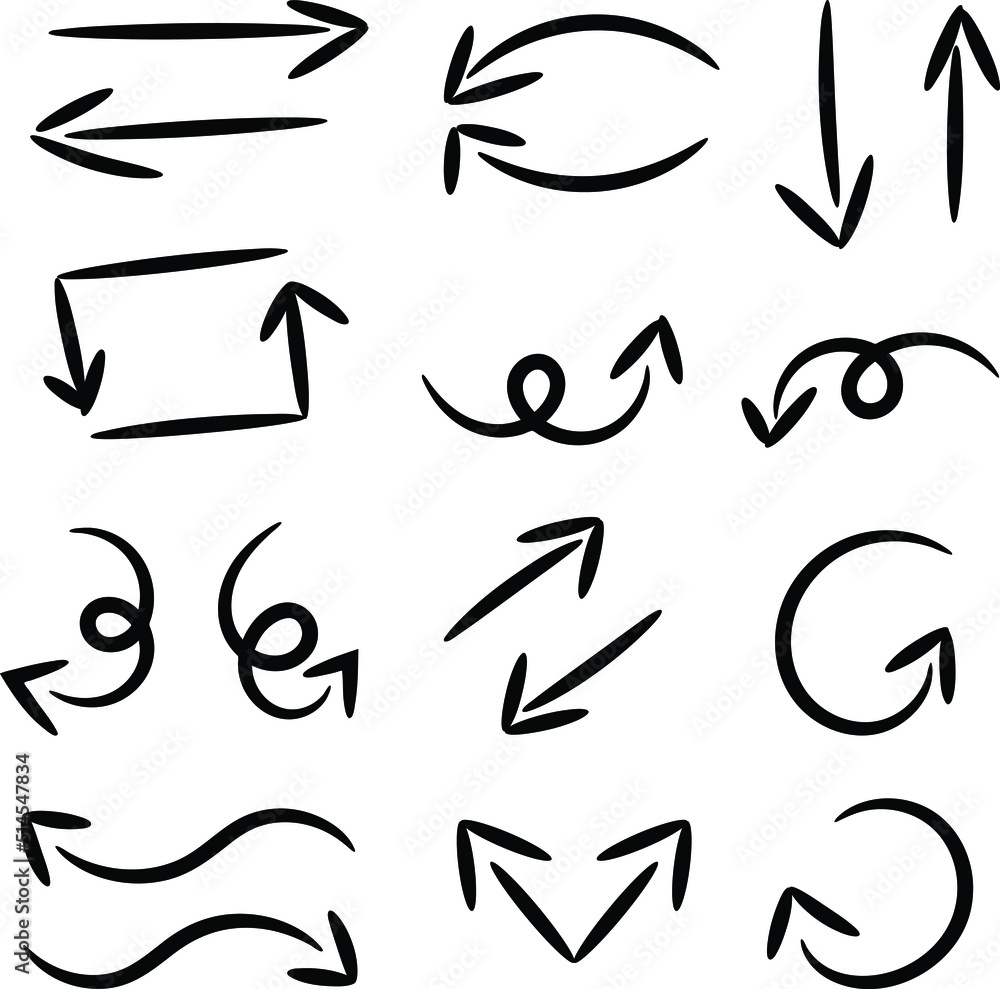 set of cute cartoon hand drawn arrows comic doodle isolated Stock ...