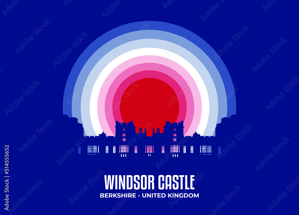 Windsor castle illustration. Moonlight symbol of famous statue and ...