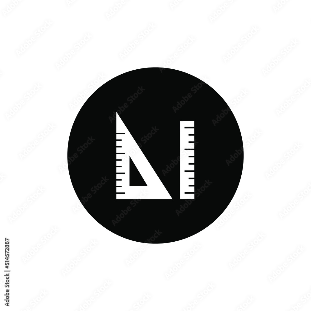 Simple Rectangle ruler and triangle ruler circle background black color ...