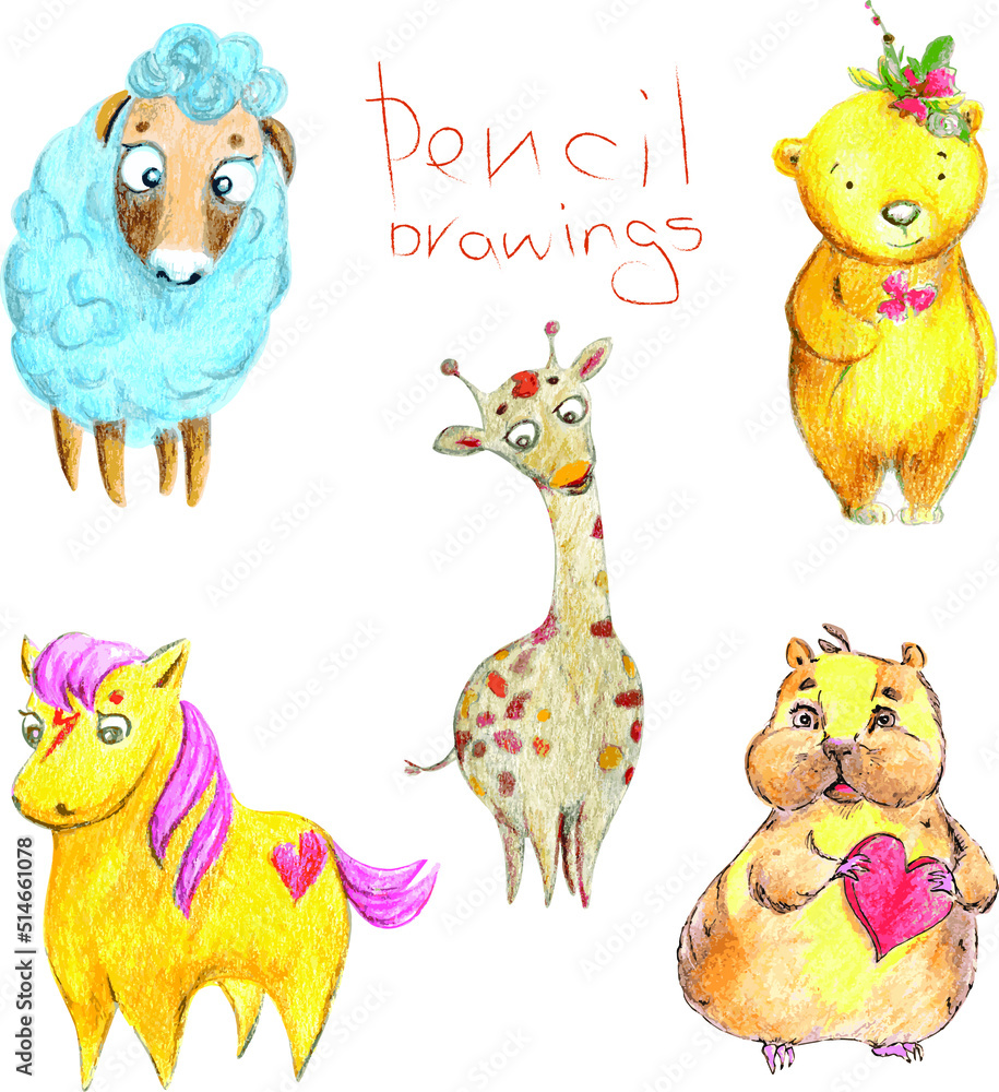 Set of cute animal characters like hand drawn style. Vector ...