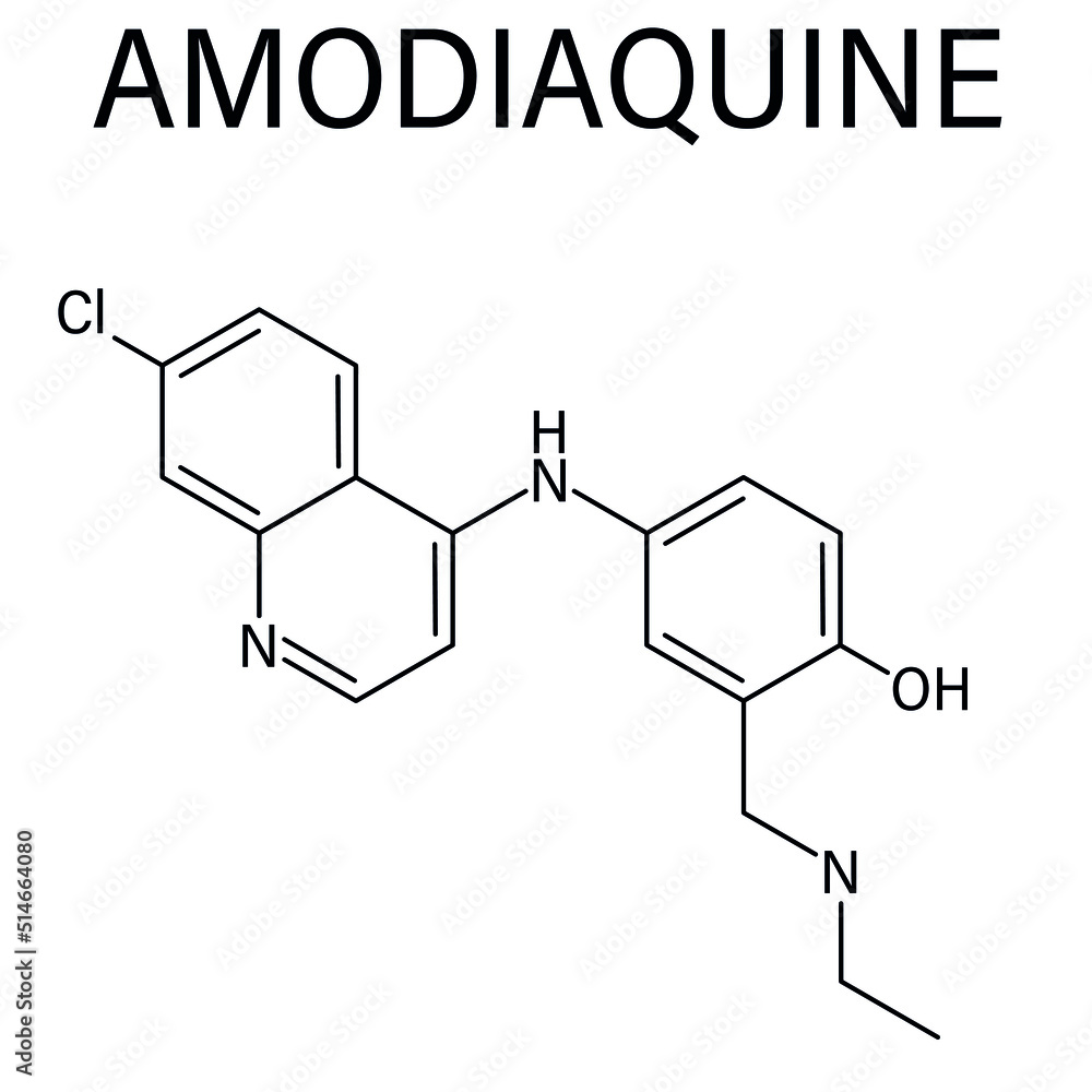 Skeletal formula of Amodiaquine anti-malarial drug molecule Stock ...