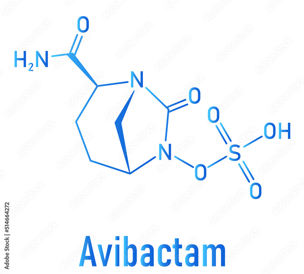 Skeletal formula of Avibactam drug molecule. Beta-lactamase inhibitor ...