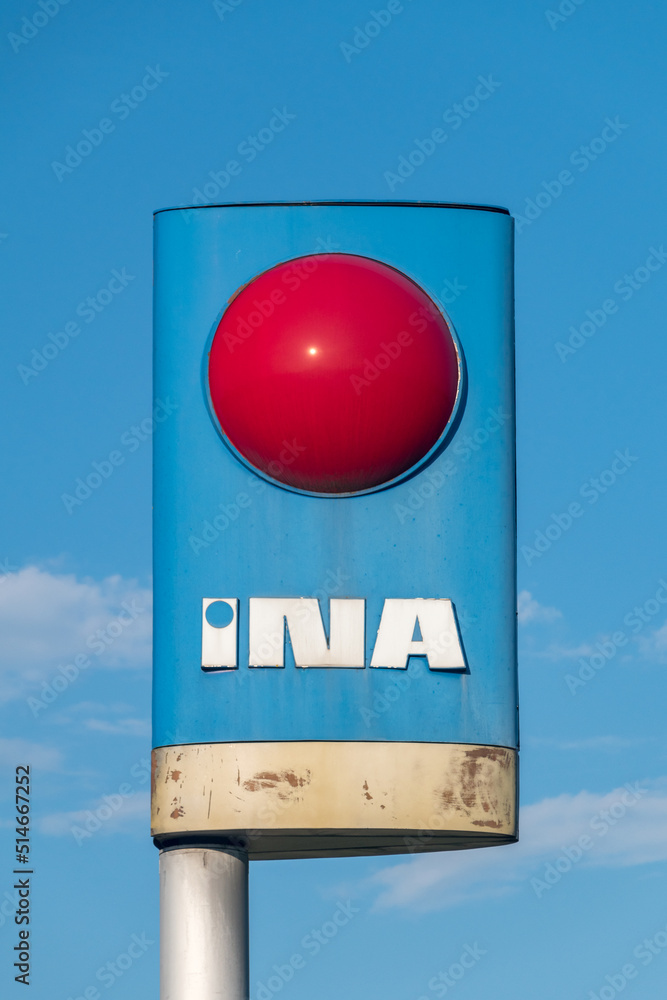 Sisak, Croatia - June 2, 2022: Logo of INA on gas station. INA ...