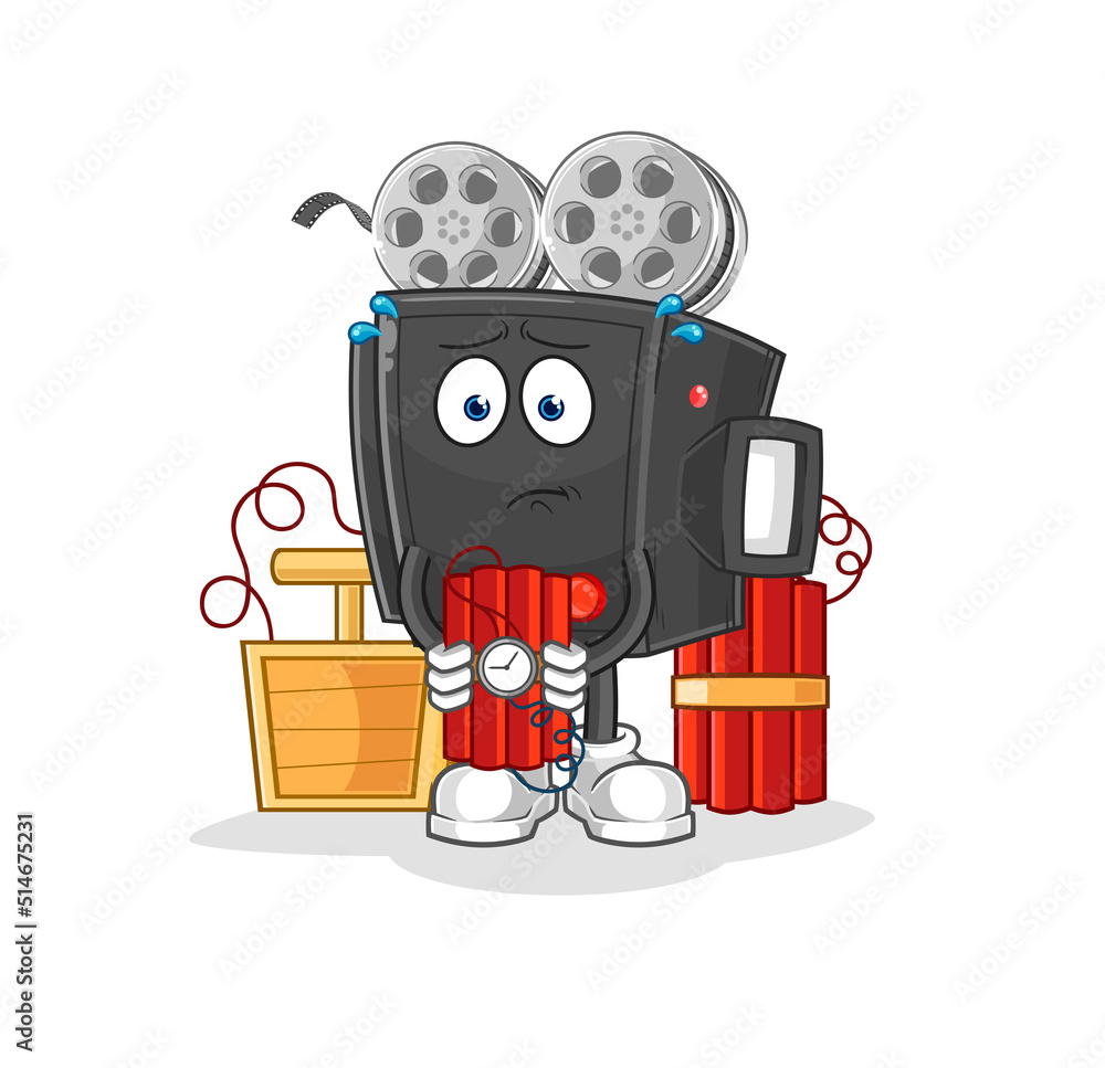 film camera holding dynamite character. cartoon mascot vector Stock ...