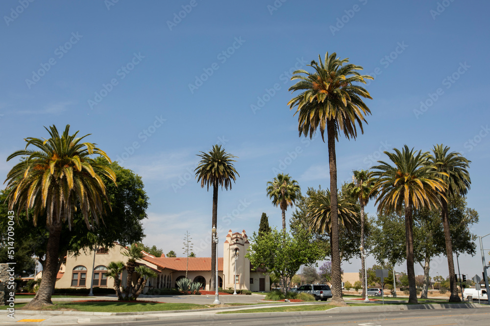 Daytime view of the historic downtown area of Perris, California, USA ...