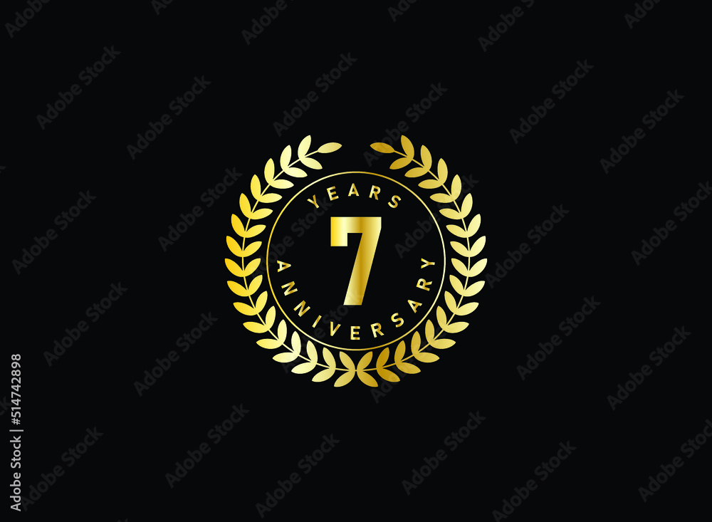 7th anniversary celebration with gold glitter color and white ...
