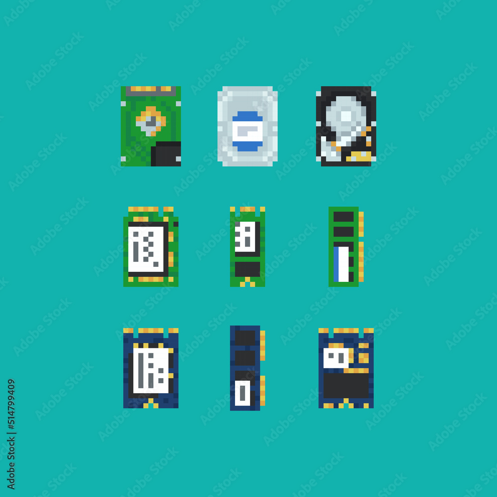 Information technology pixel art icons set. Robot arm. Brain and ...