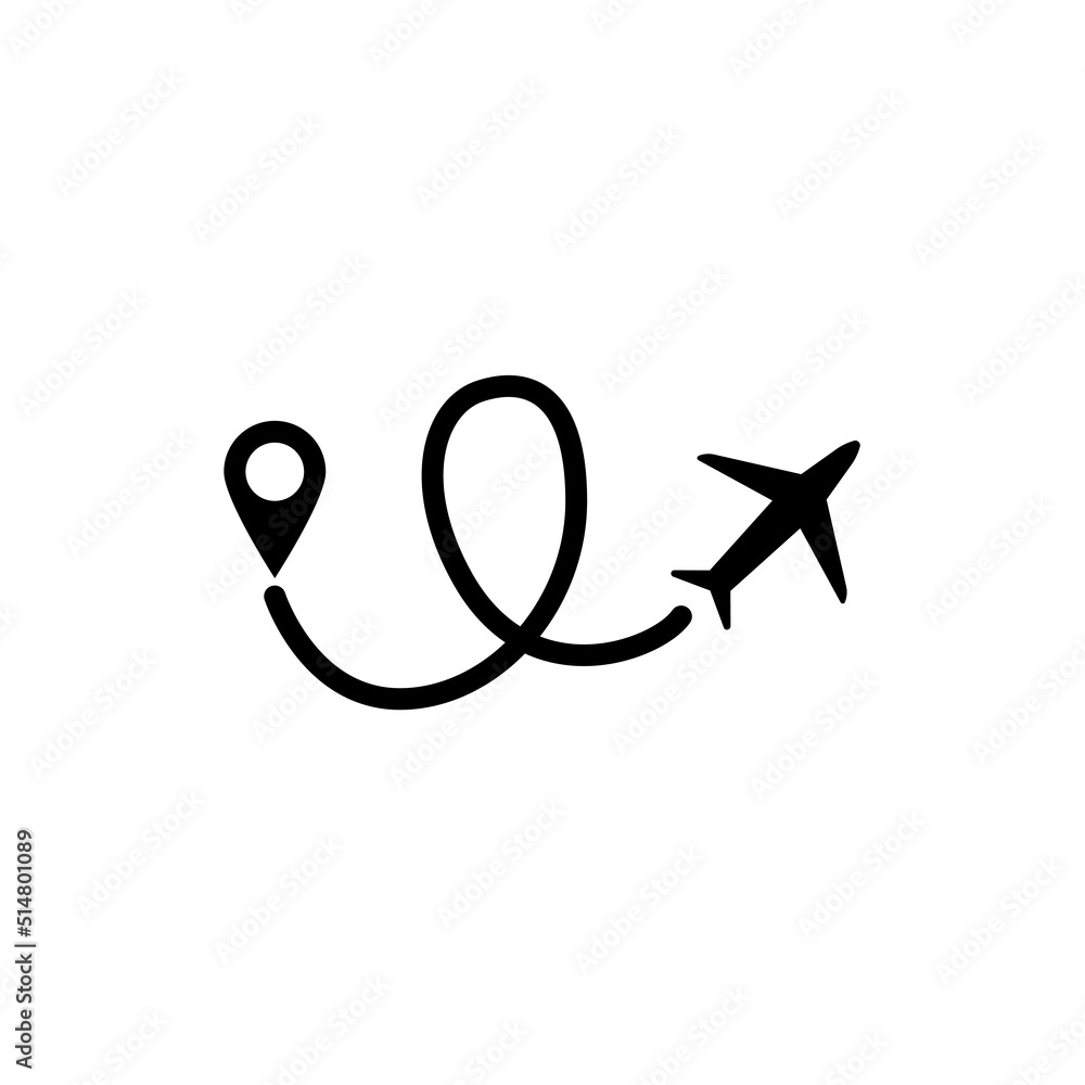 Icono de ruta de viaje en avión. Punto de partida, recorrido, ubicación ...