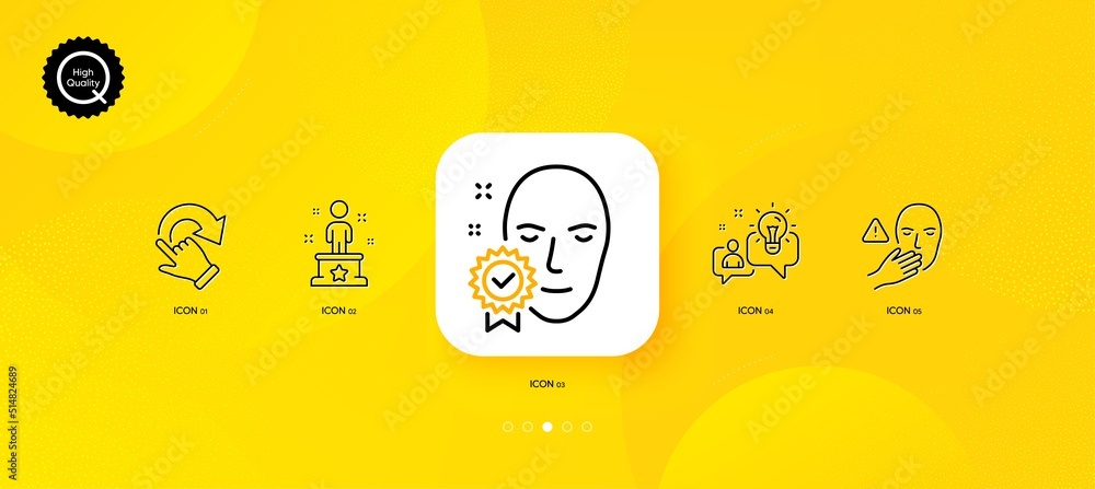 Face verified, Success and Idea minimal line icons. Yellow abstract background. Dont touch ...