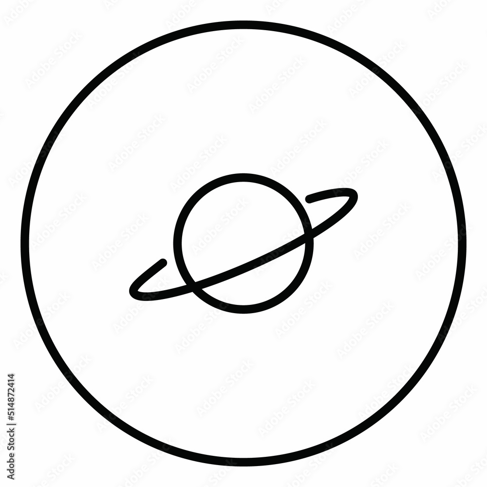 Planet in circle black and white outline button, line icon vector ...