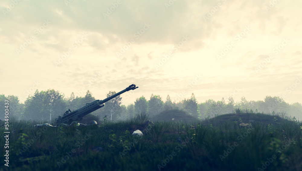 Artillery howitzer in combat. War in Ukraine Stock Photo | Adobe Stock